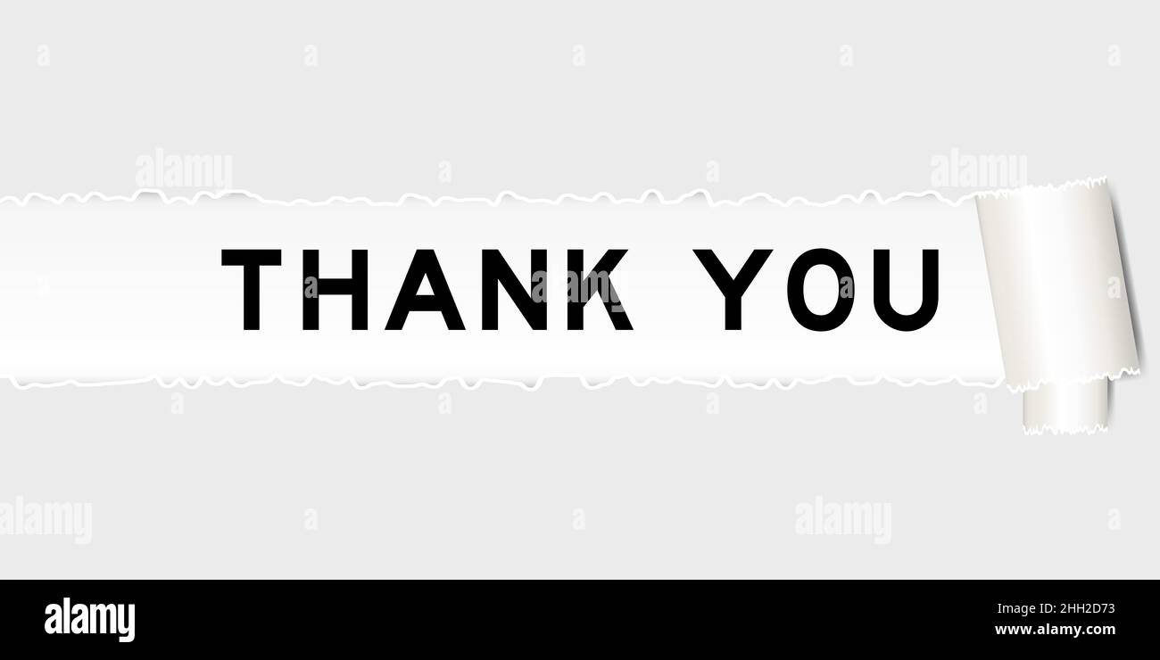 Ripped gray paper background that have word thank you under torn part ...
