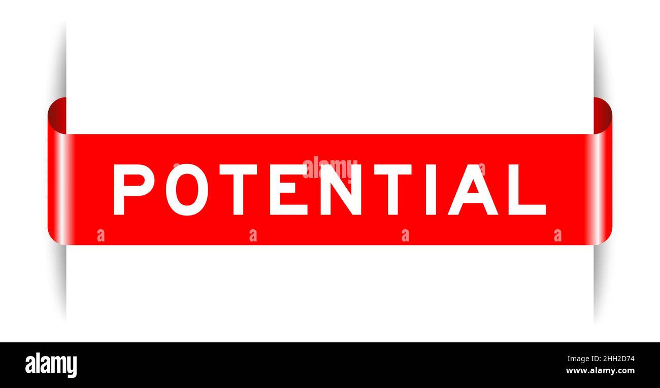 Red color inserted label banner with word potential on white background ...