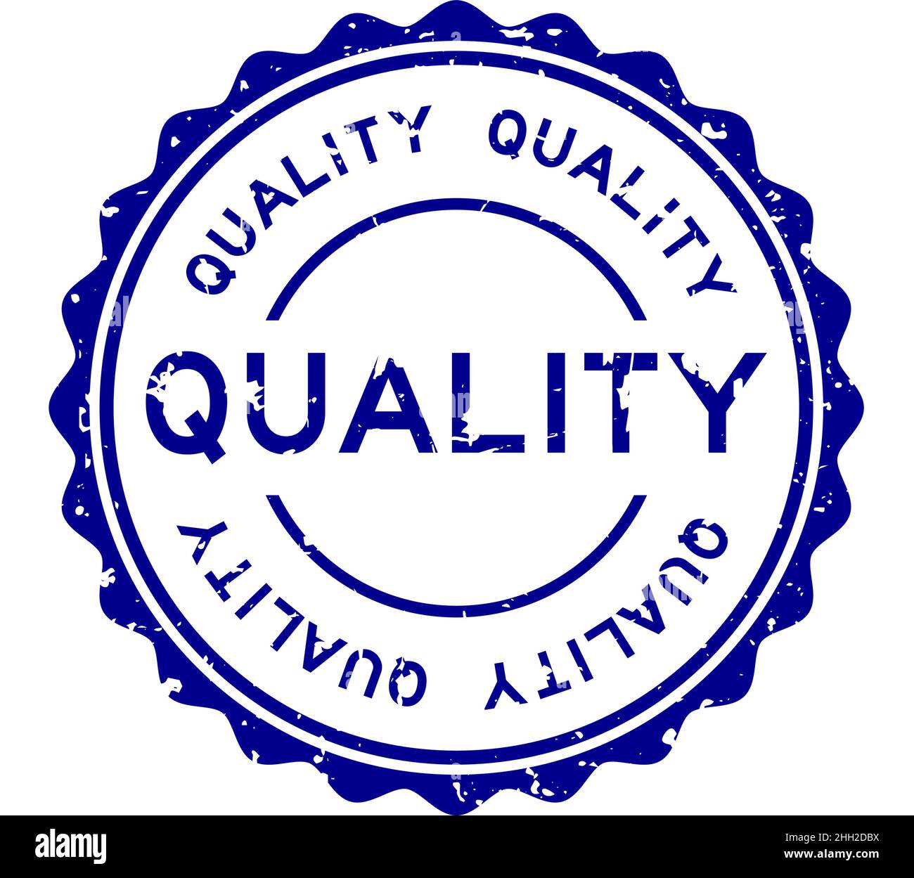 Grunge blue quality word round rubber seal stamp on white background ...