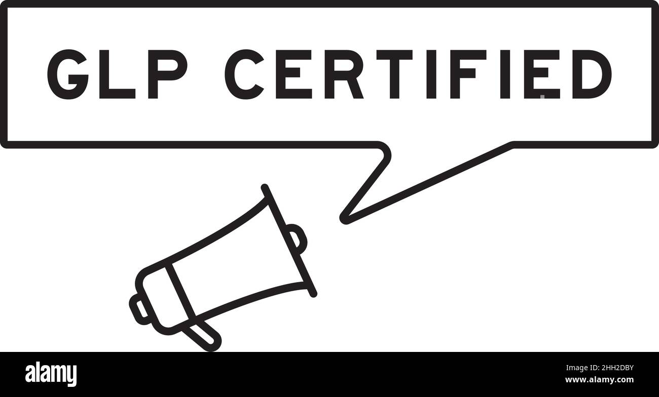 Megaphone icon with speech bubble in word GLP (Good laboratory practice ...
