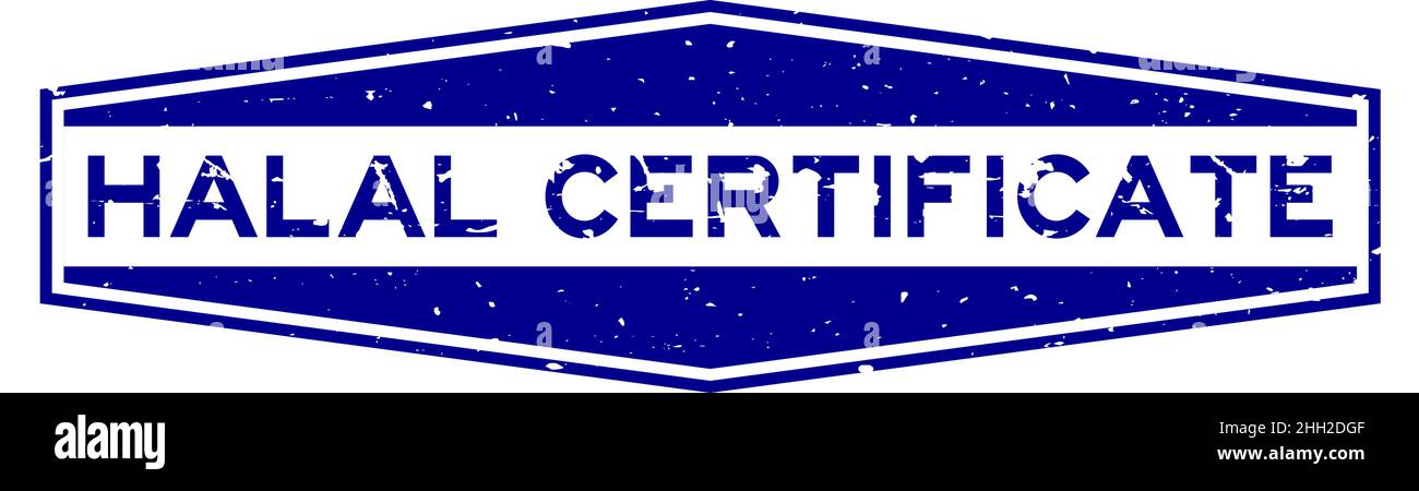 Grunge blue Halal certificate word hexagon rubber seal stamp on white ...