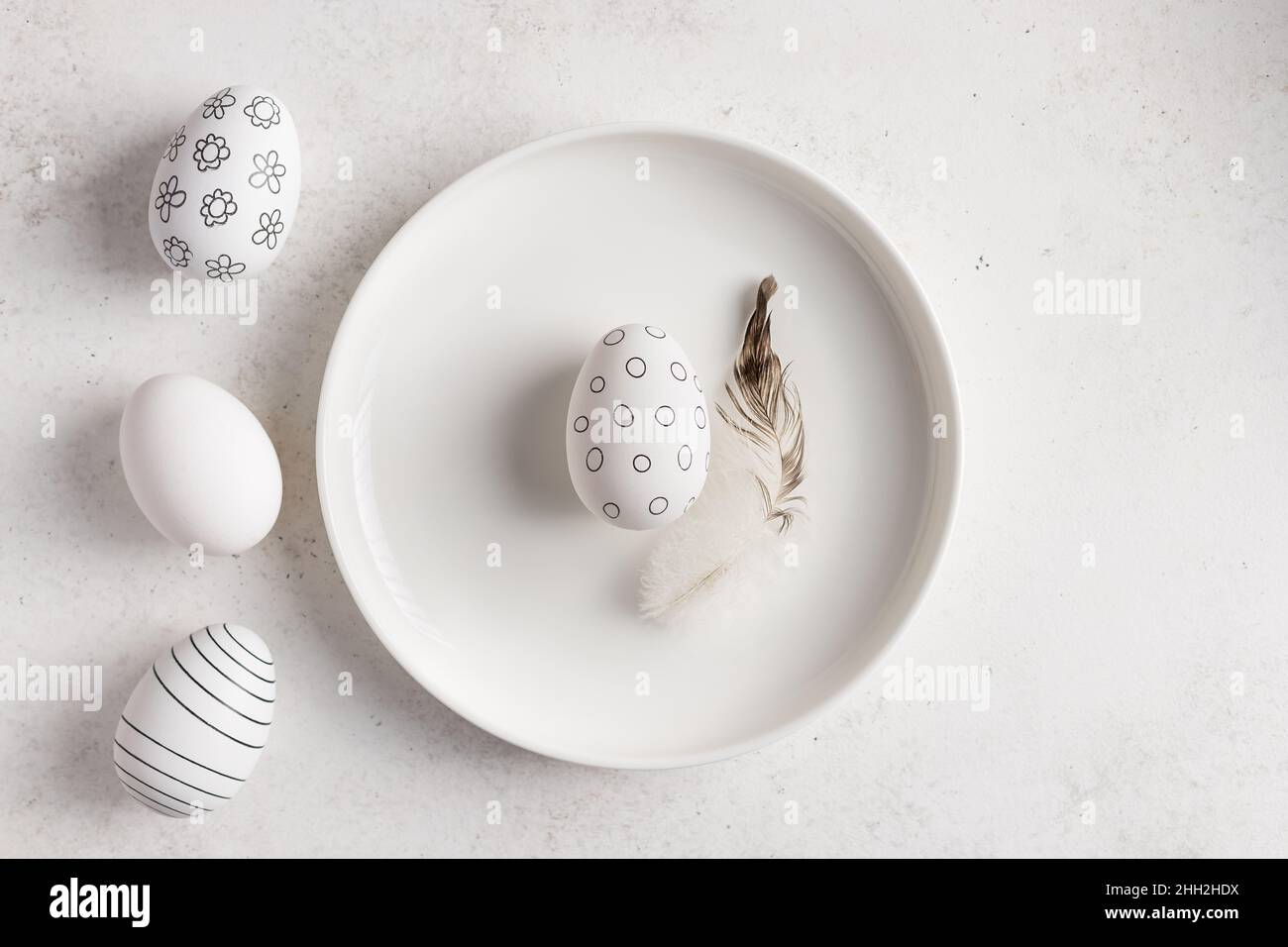 Easter minimal composition with black and white decorated Easter eggs ...