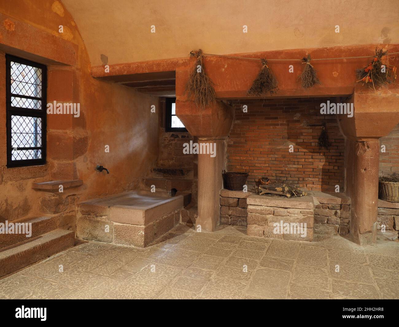 ORSCHWILLER, FRANCE on AUGUST 2018: Kitchen in Koenigsbourg castle in ...