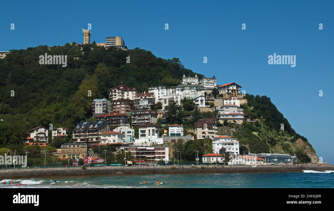 View of Monte Igueldo and the coast in Donostia-San Sebastian,province ...