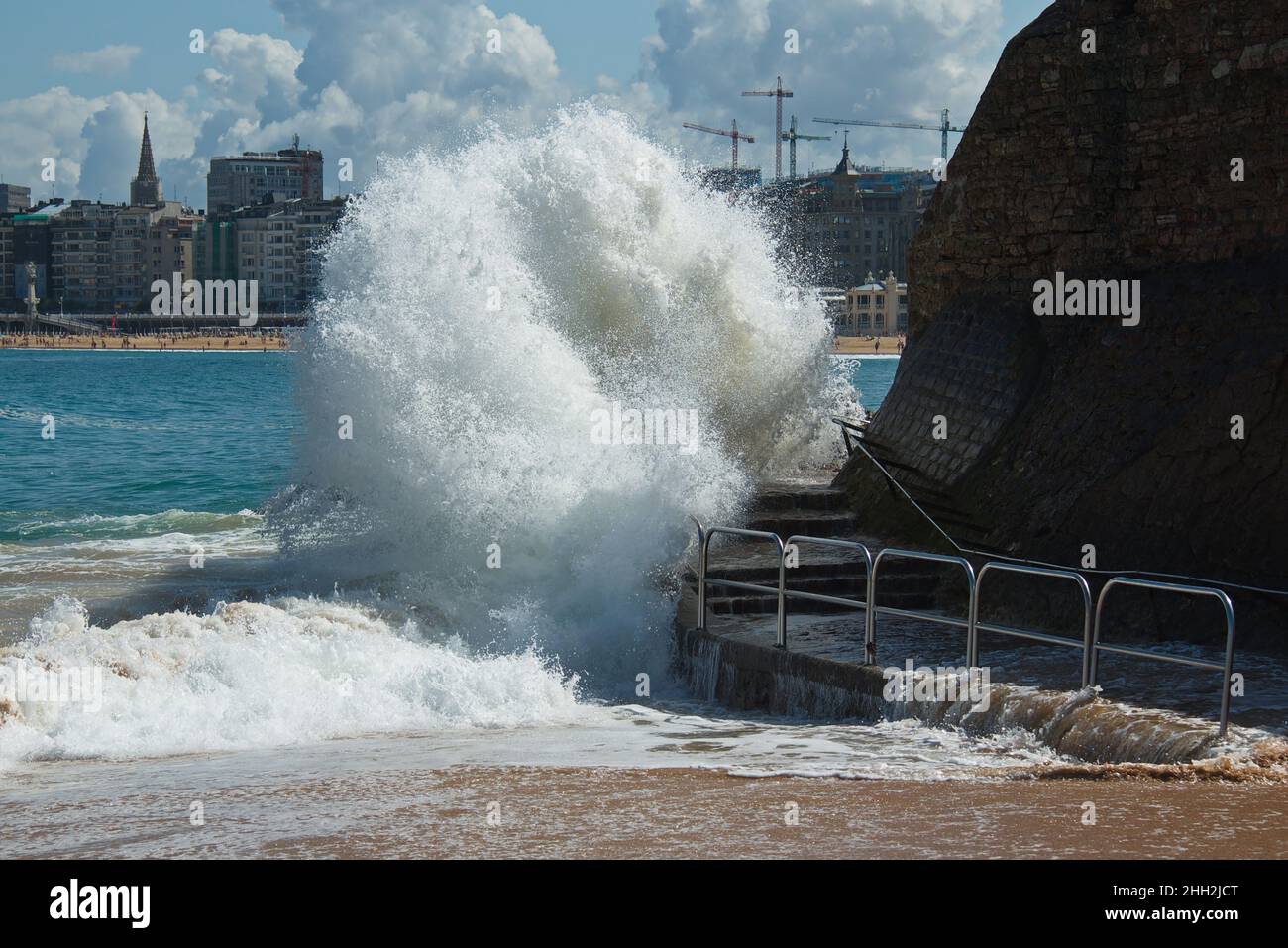 Giant waves at the coast in Donostia-San Sebastian,province Gipuzkoa ...