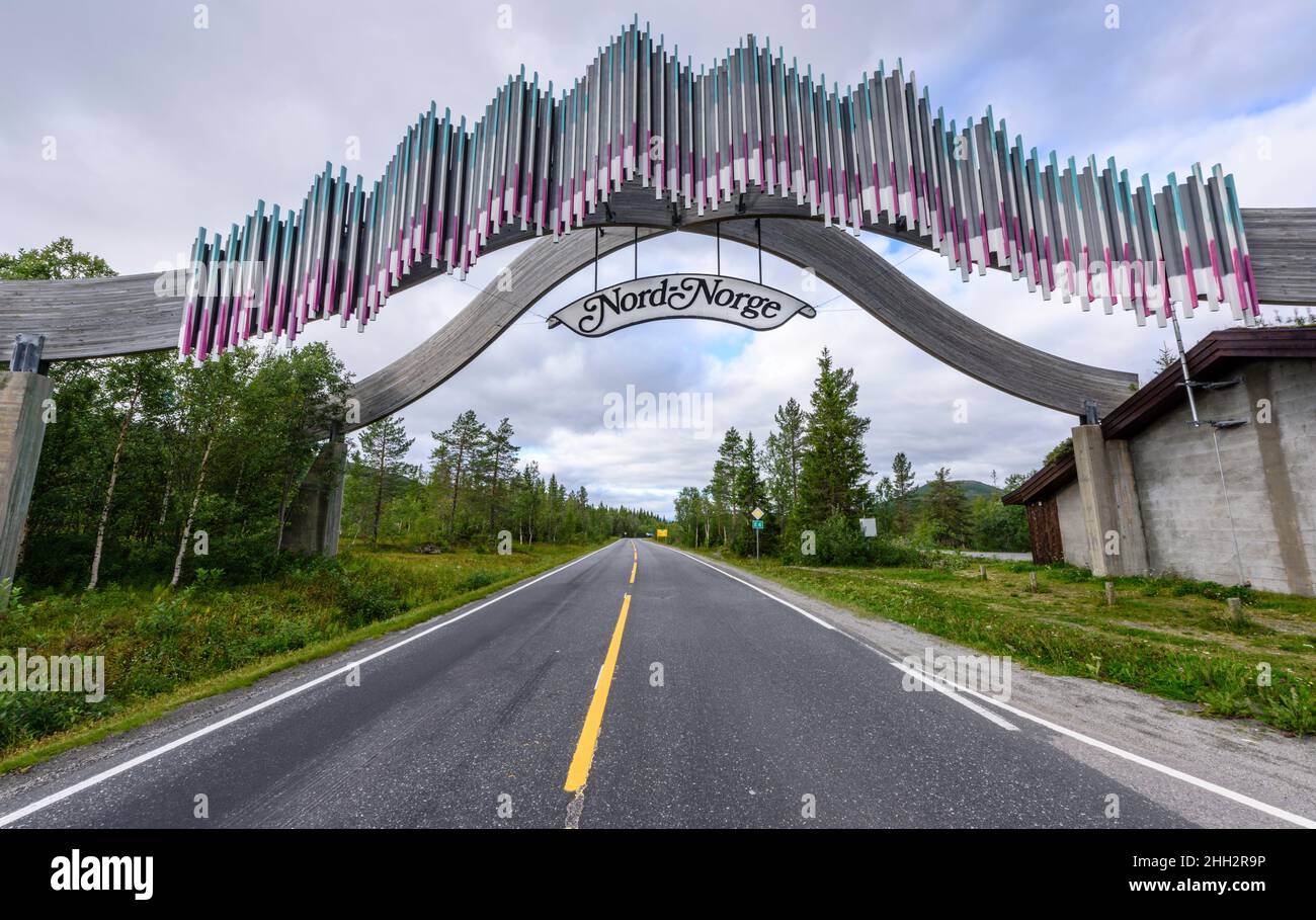 Entrance to North Norway on the E6 highway in southern Grane, Norway ...