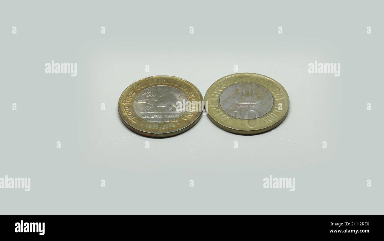 Indian Rupee Ten Rupee Coins. On a white background Stock Photo - Alamy