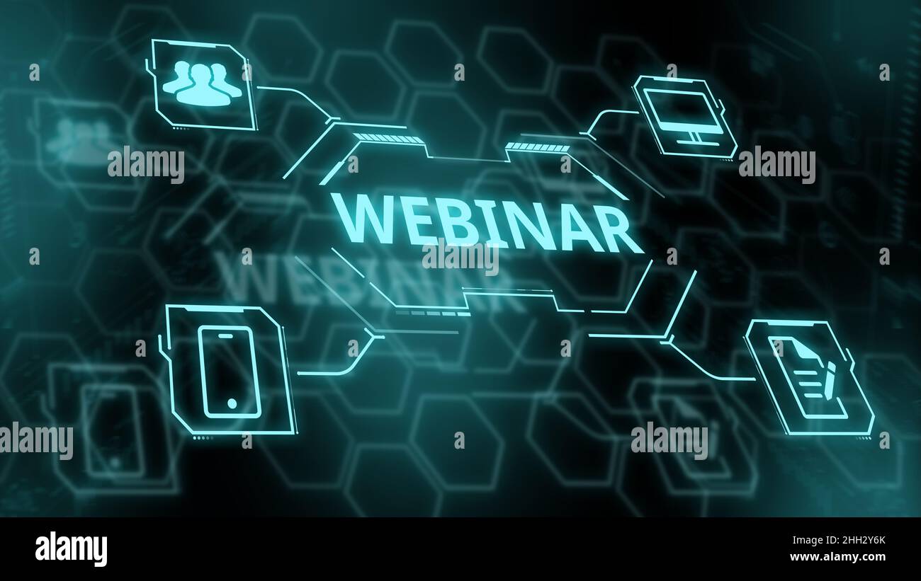 Webinar concept. Word with various business icons Stock Photo - Alamy