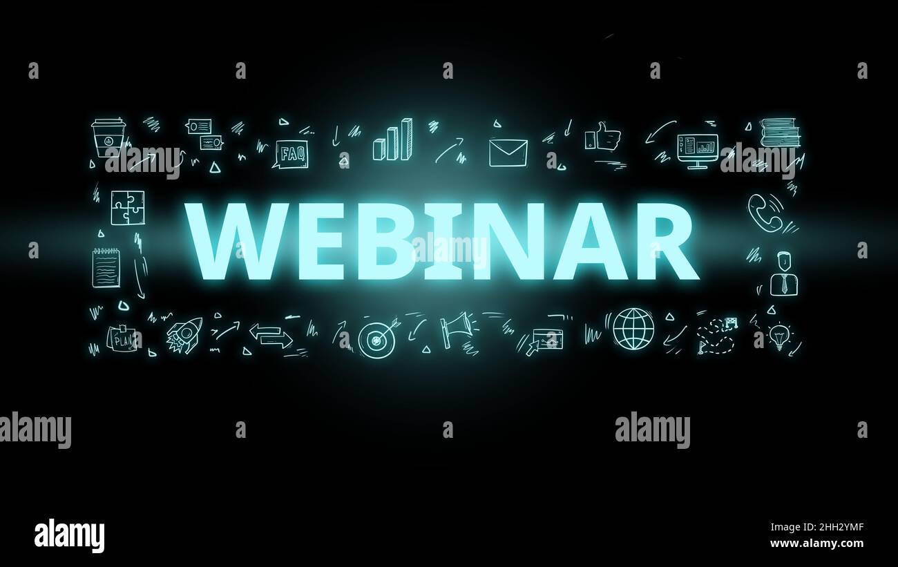 Webinar concept. Word in neon style with icons Stock Photo - Alamy