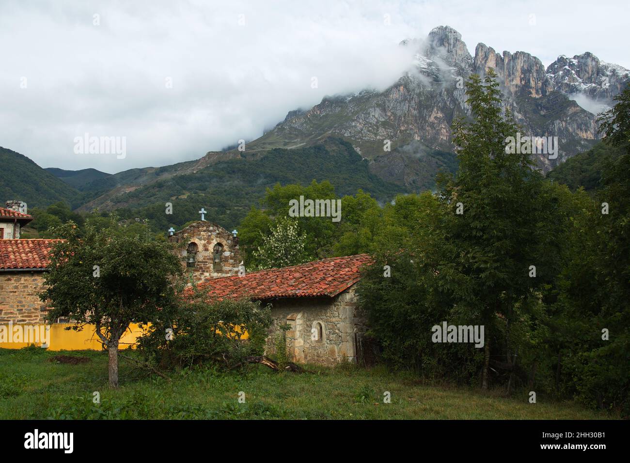 Church in village Pido near Espinama in national park Picos de Europa ...