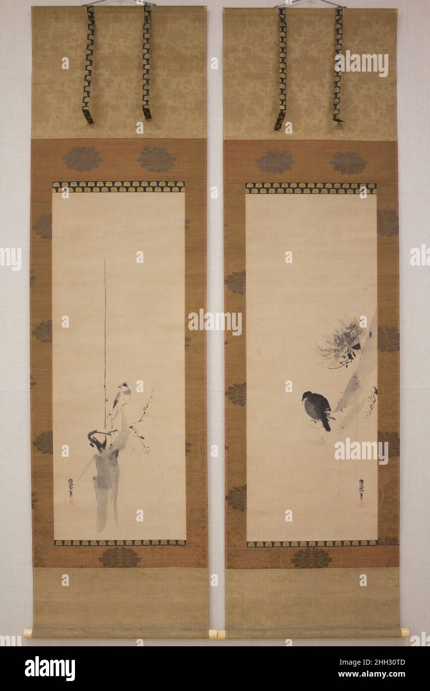 Crested Bird on Stump of Plum Tree Attributed to Kano Naonobu Japanese ...