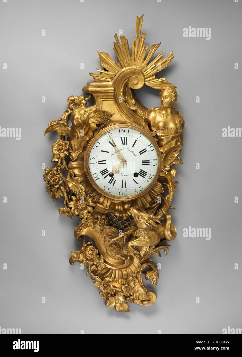 Wall clock (cartel) with movement of later date case ca. 1745–49 ...