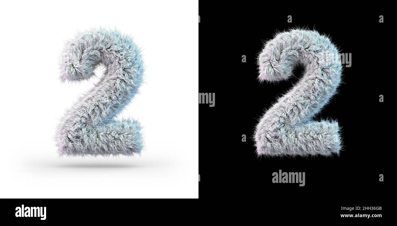 Number 2. Digital sign. White fluffy font on black and white background ...