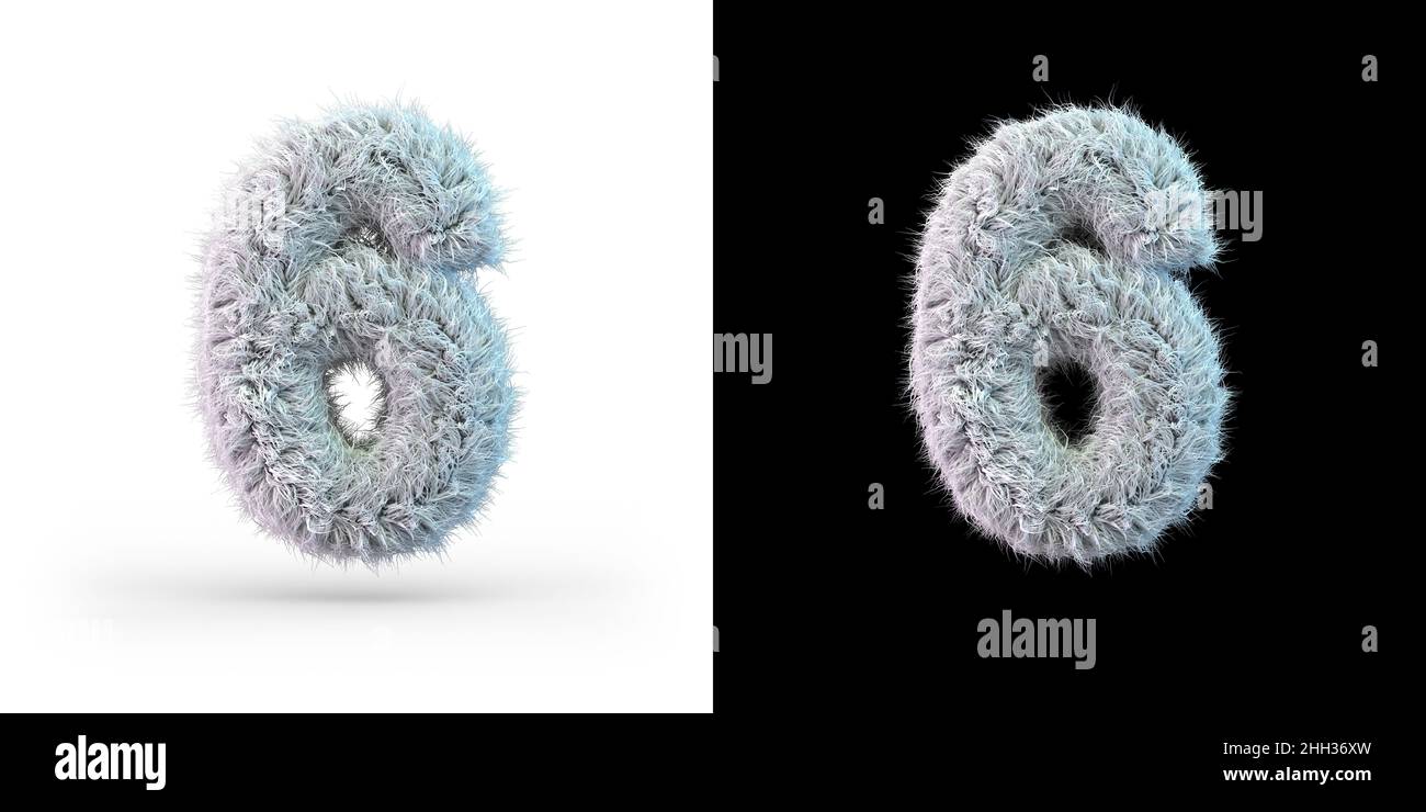Number 6. Digital sign. White fluffy font on black and white background ...