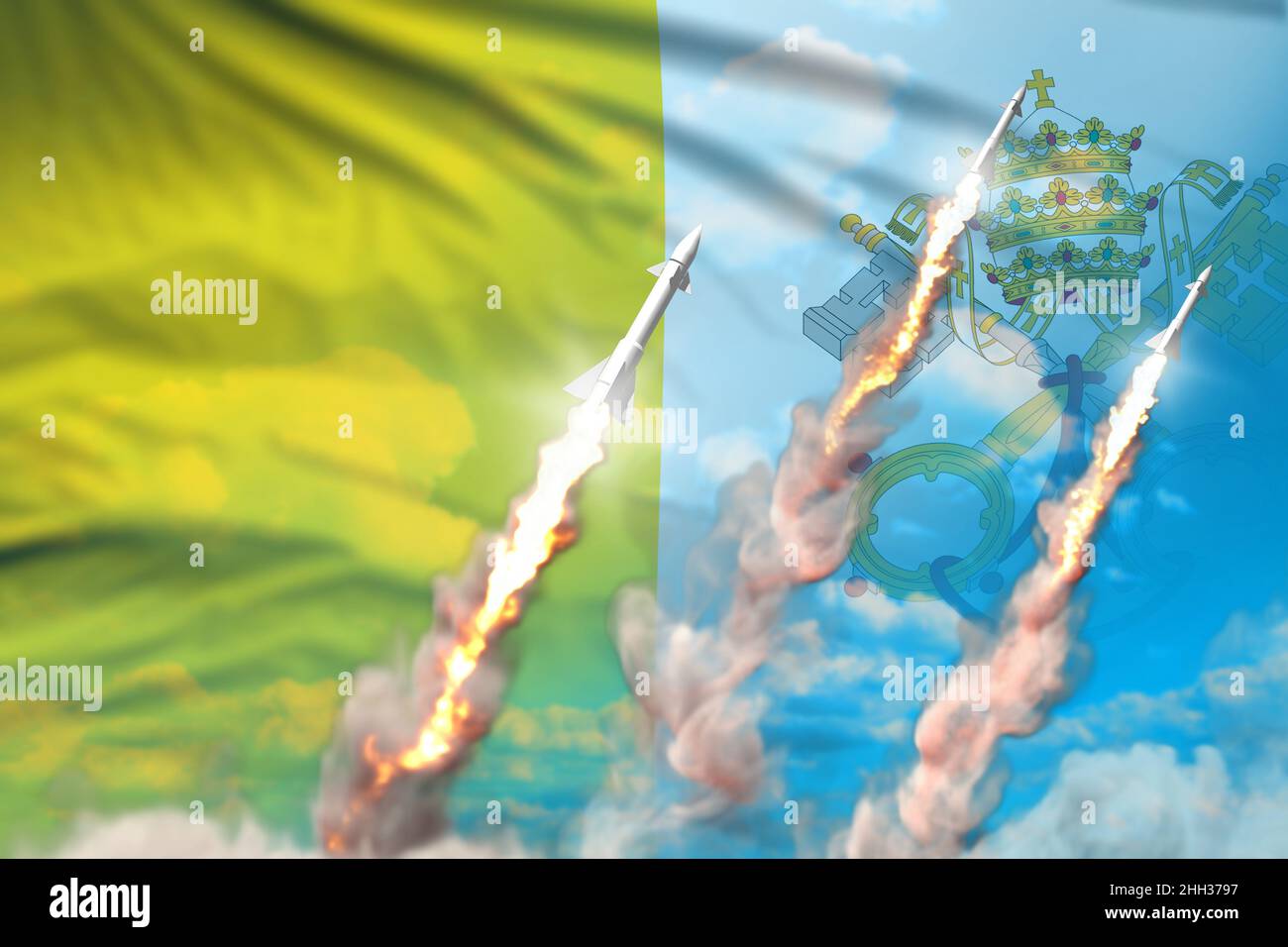 Modern strategic rocket forces concept on blue sky background, Holy See ...