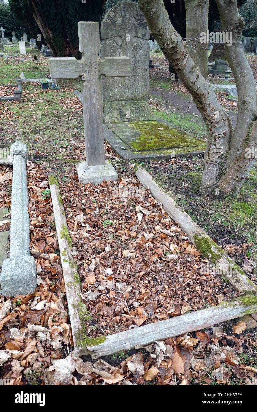 A Old Graveyard with Broken and Fallen Crosses and Graves in Overgrown ...