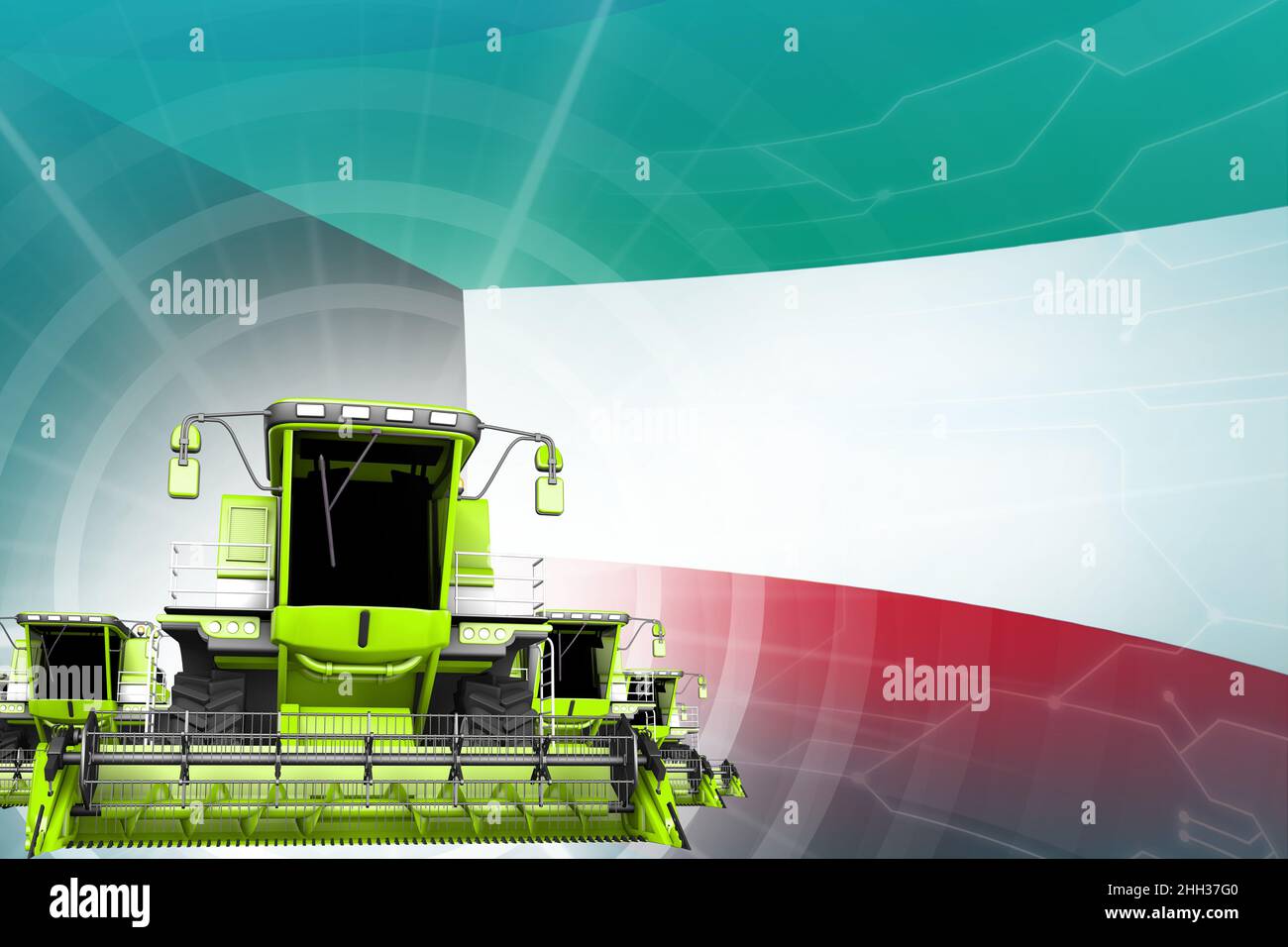 Farm machinery modernisation concept, green modern grain combine ...