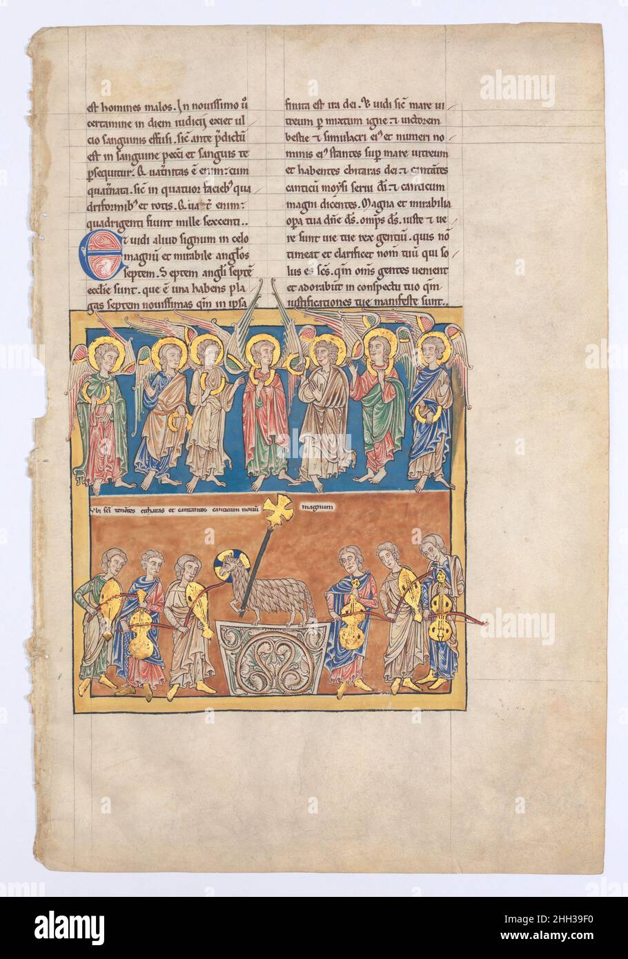 Leaf from a Beatus Manuscript: Seven Angels Hold the Cups of the Seven ...