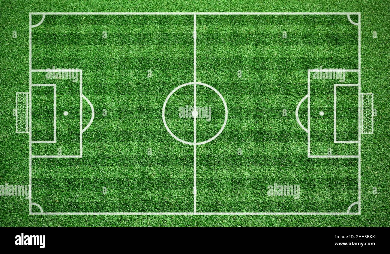 Football stadium. Top view stripe grass soccer field. Green lawn with ...