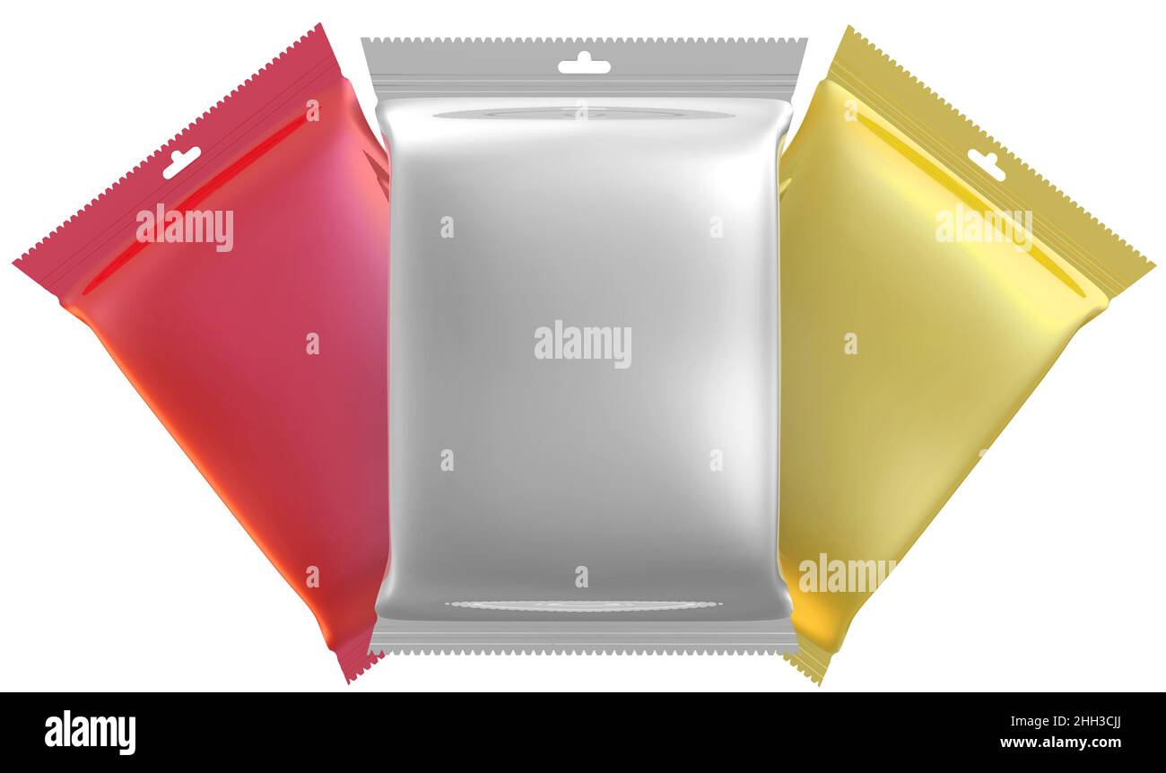 Flexible consumer packaging. Three sealed packages from a polymeric ...