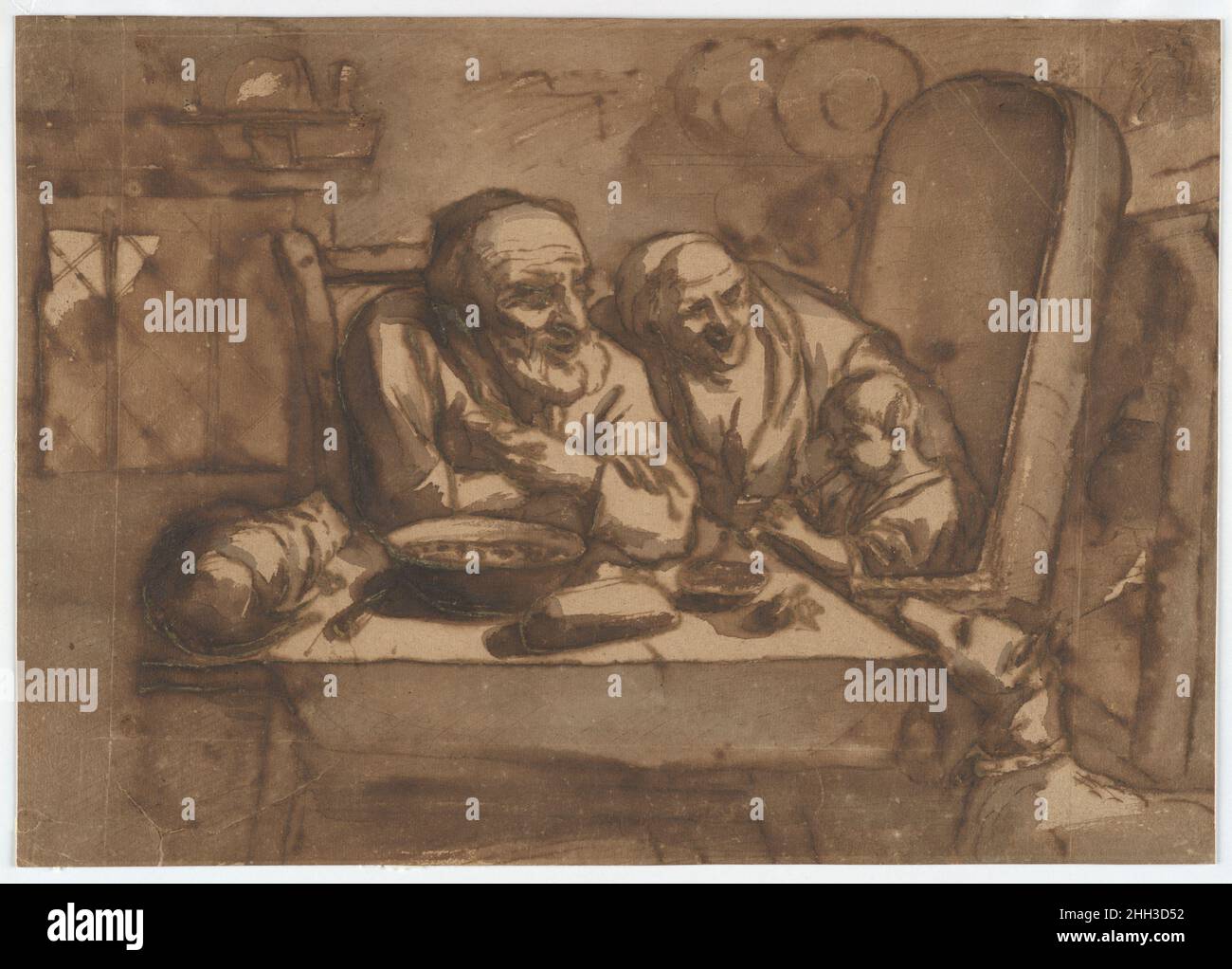 Old Couple with a Child Playing a Pipe late 18th century Follower of ...