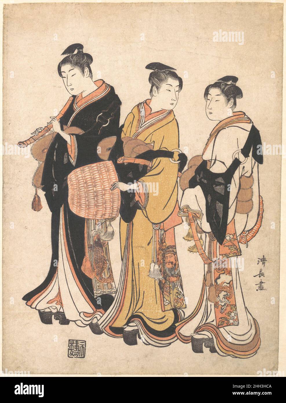Three Young Women Masquerading as Komuso (Strolling Minstrel) ca. 1778 ...