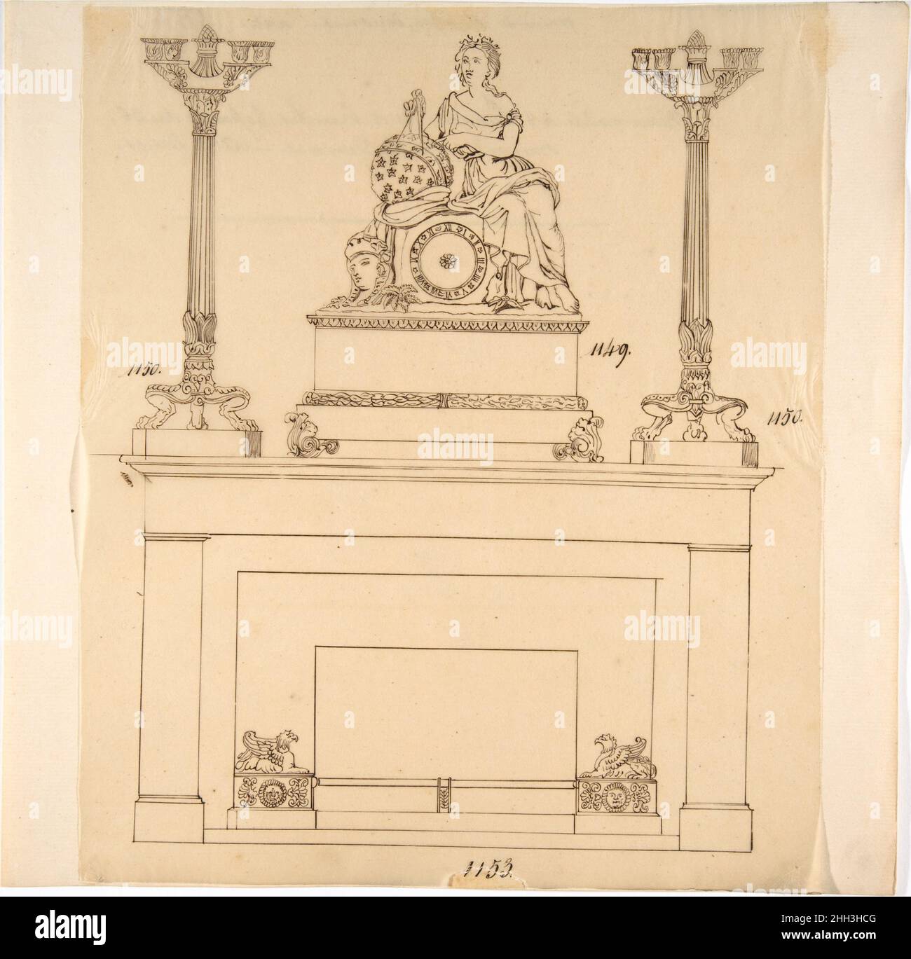 Designs for Fireplace Iron, Mantle Candlesticks and a Clock 19th ...