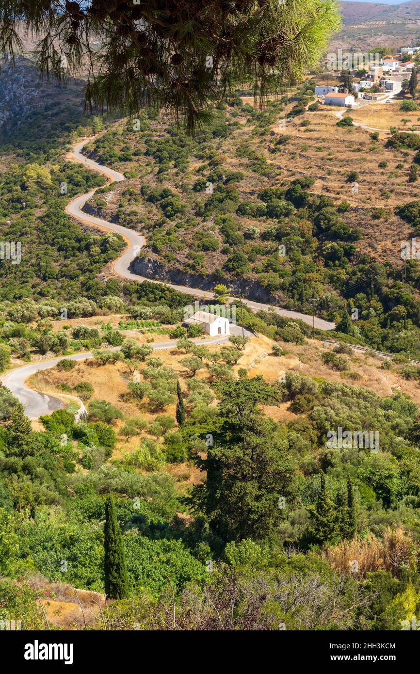 Mountain road over the highlands of the Greek island of Kythira. Greece ...