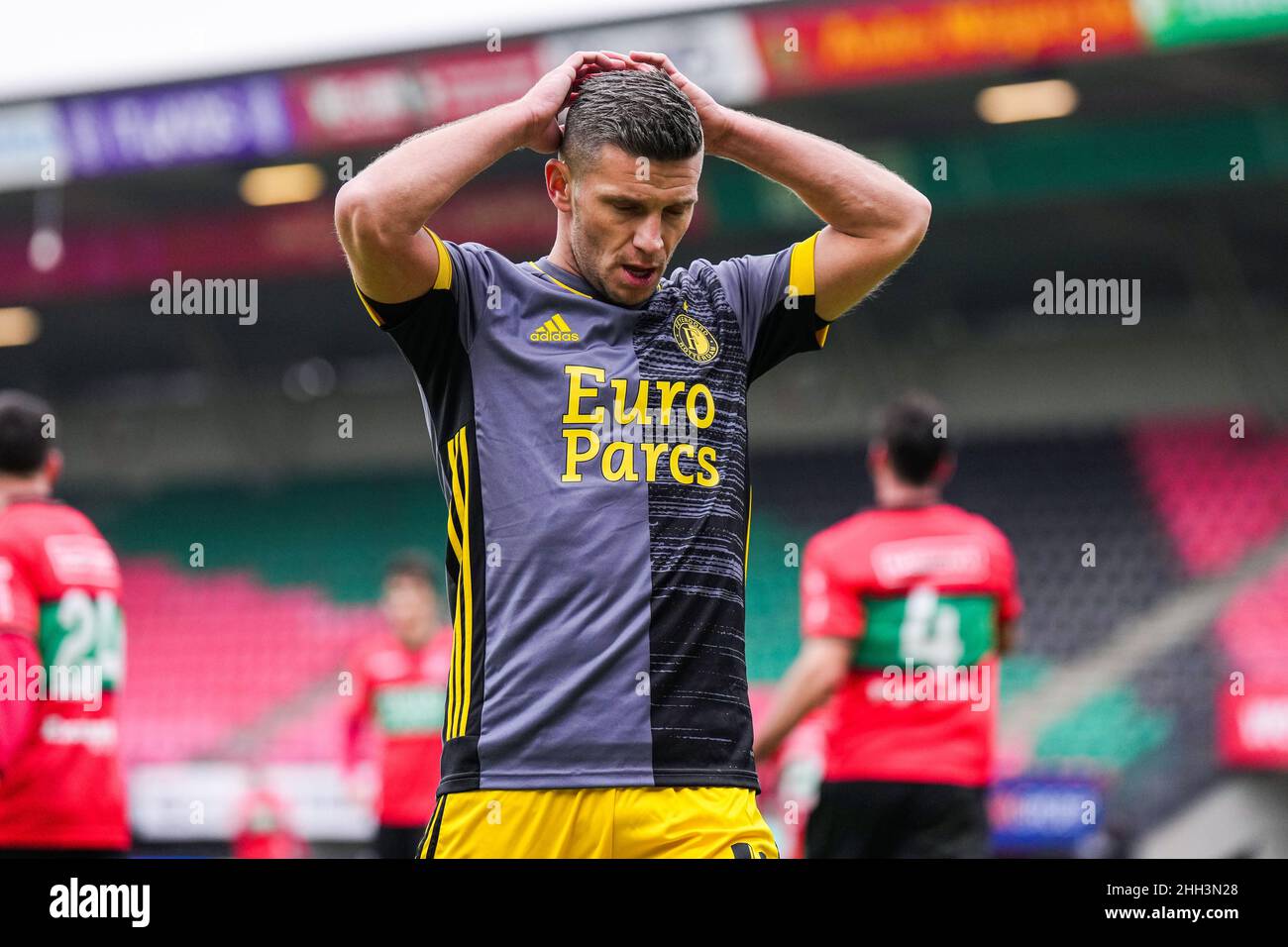Nijmegen - Bryan Linssen of Feyenoord reacts during the match between ...