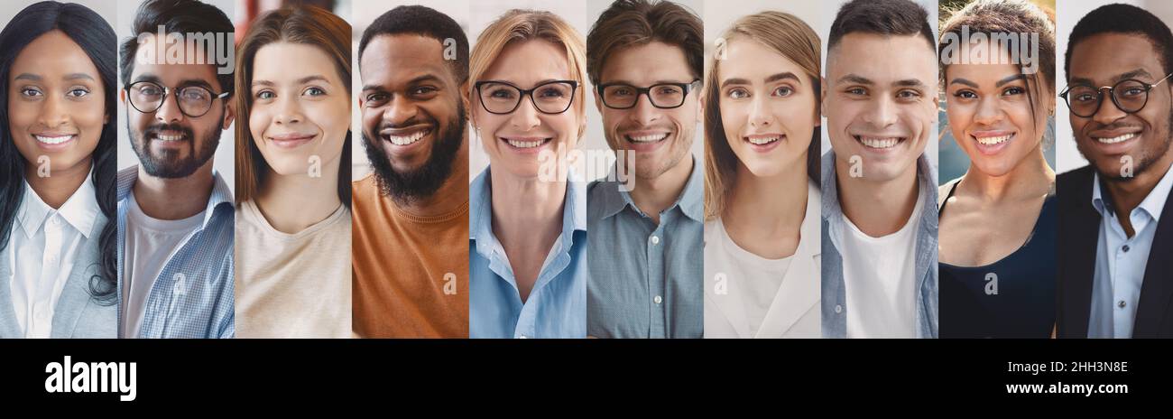 Set of young international team portraits, panorama Stock Photo - Alamy