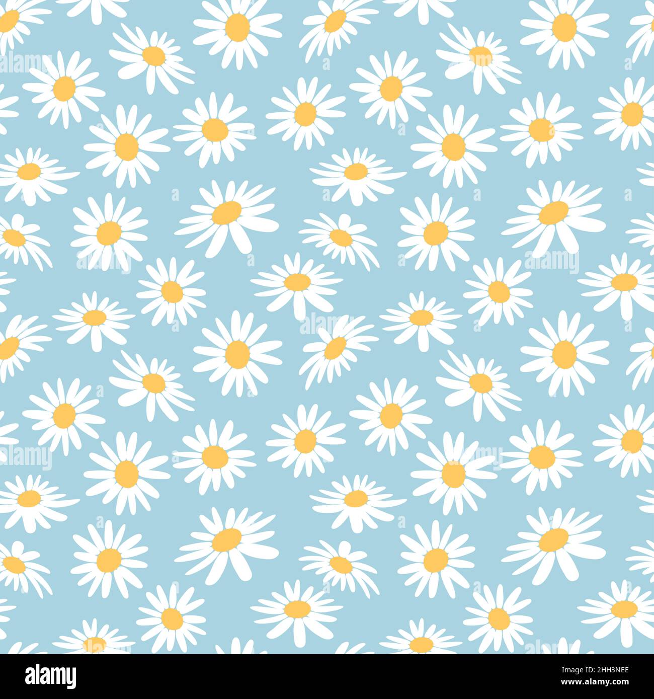 White daisies on blue background print. Floral daisy seamless pattern ...