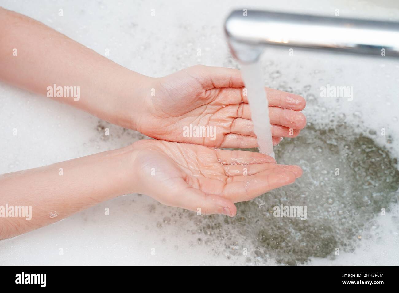 Child washing hand in bathroom. Medicine, hygiene concept Stock Photo ...