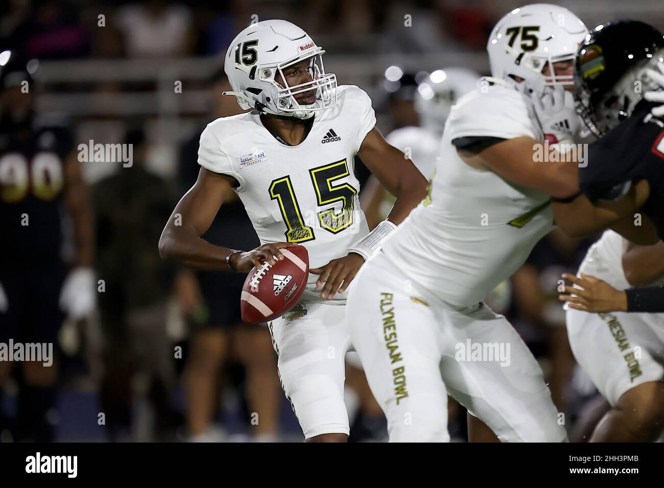 January 22, 2022 - Team Makai quarterback Justin Martin #15 (Inglewood ...