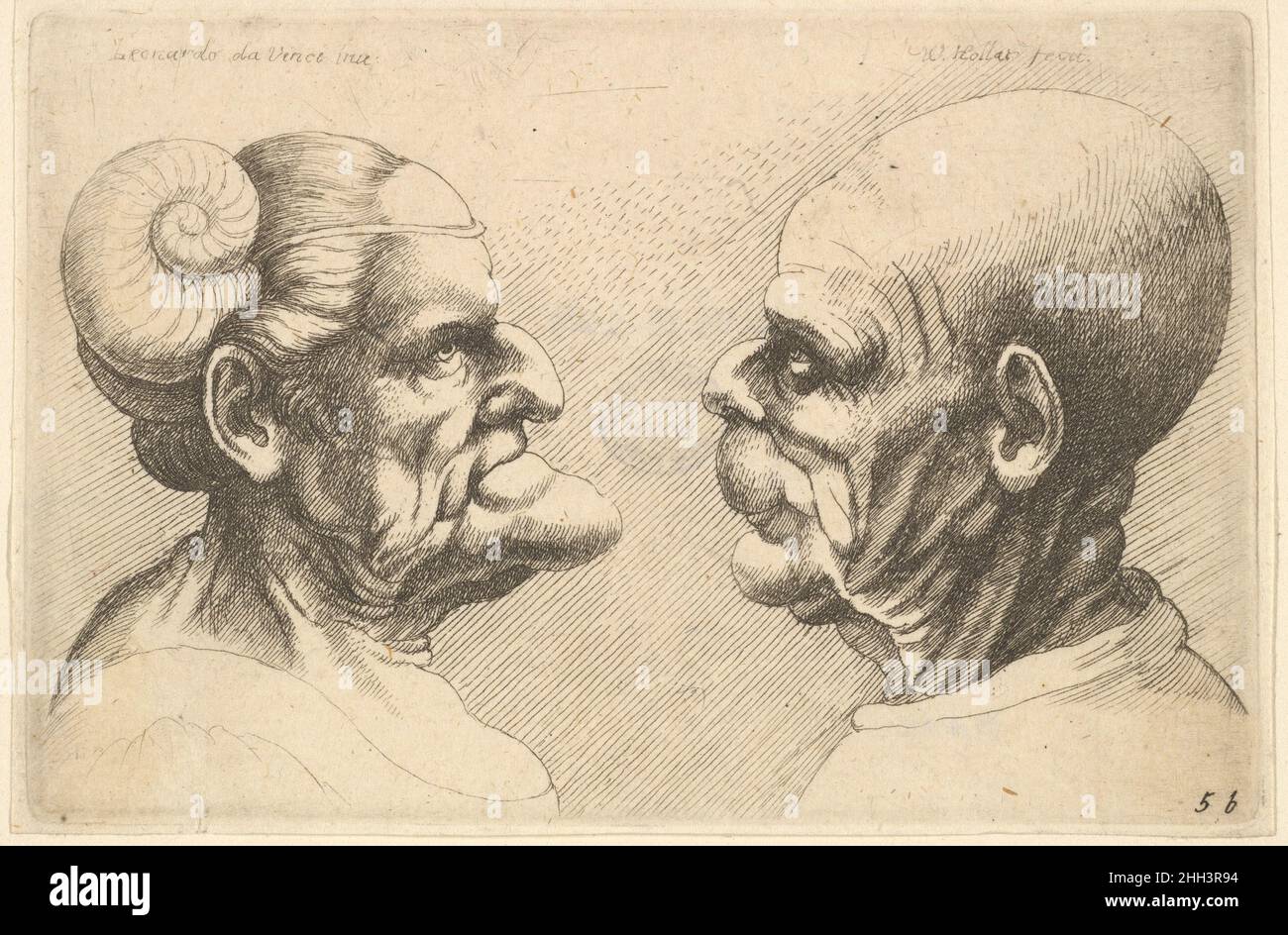 Two deformed heads facing each other 1645 Wenceslaus Hollar Bohemian On ...