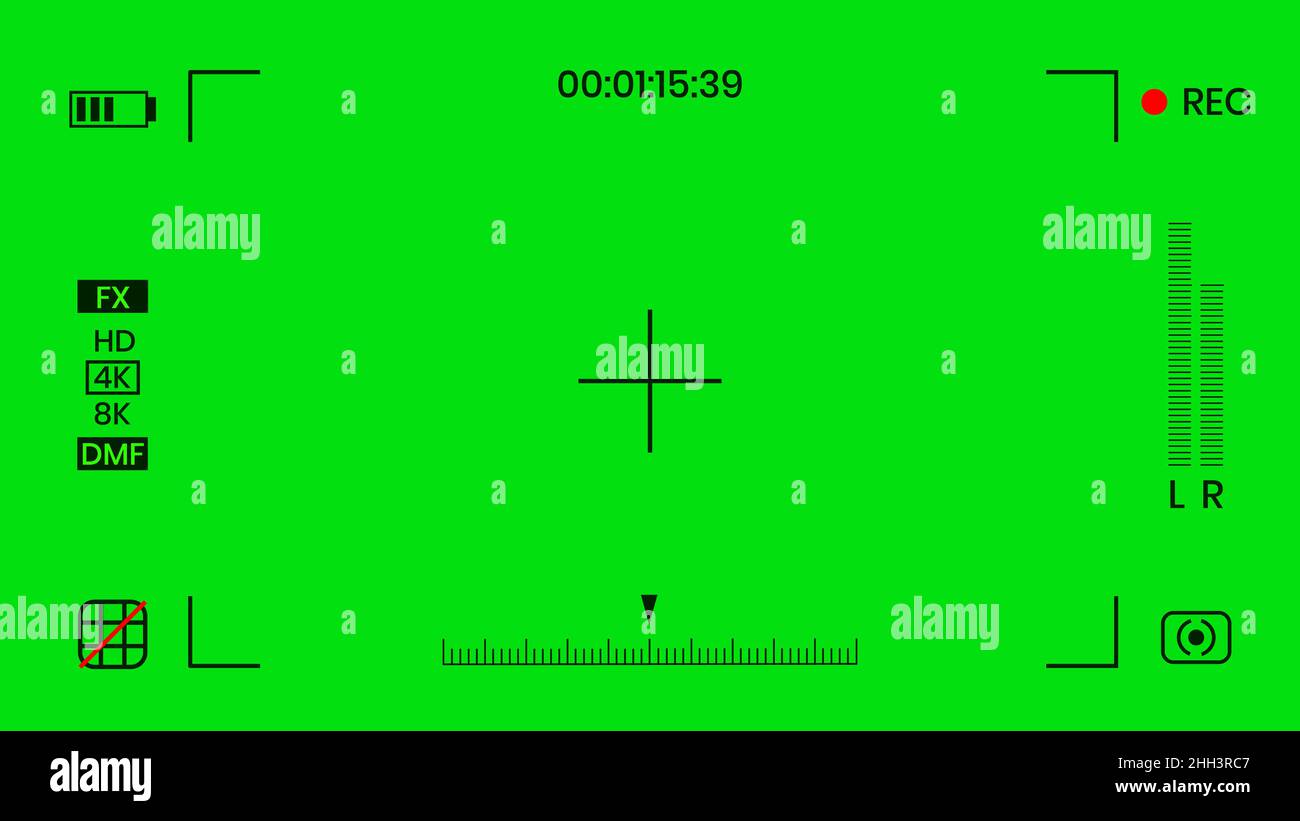 Green colored chroma key camera rec frame viewfinder overlay background ...