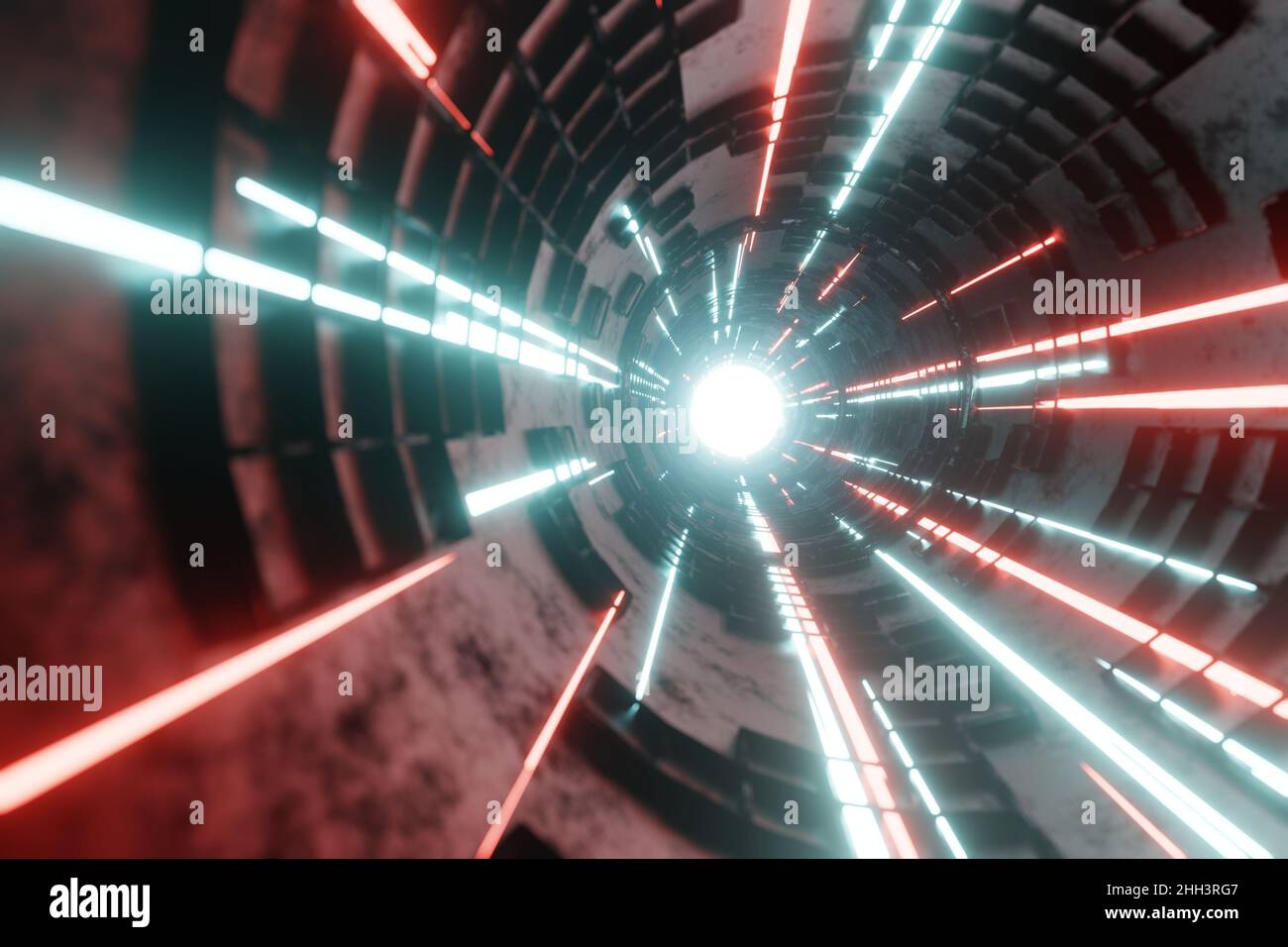 Tunnel Sci-Fi looping environment, Technology digital abstract background.3d rendering ...