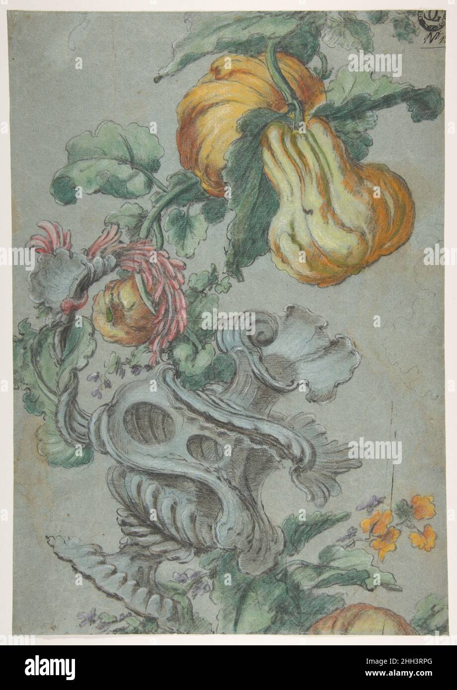 Ornamental Design with Fruit and Flowers (recto); Flower Stalk with ...
