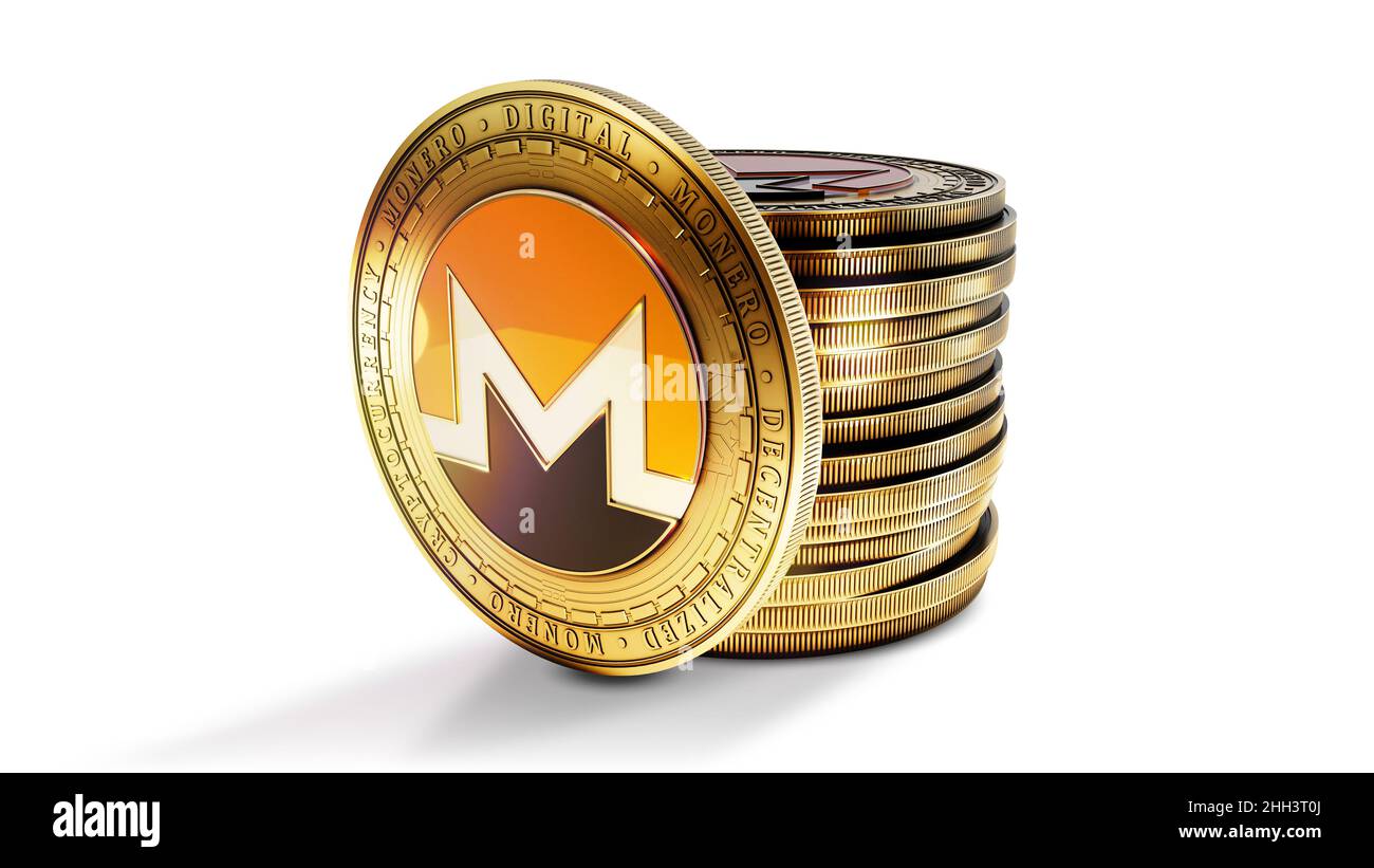 Monero with group of coins isolated on the white background ...