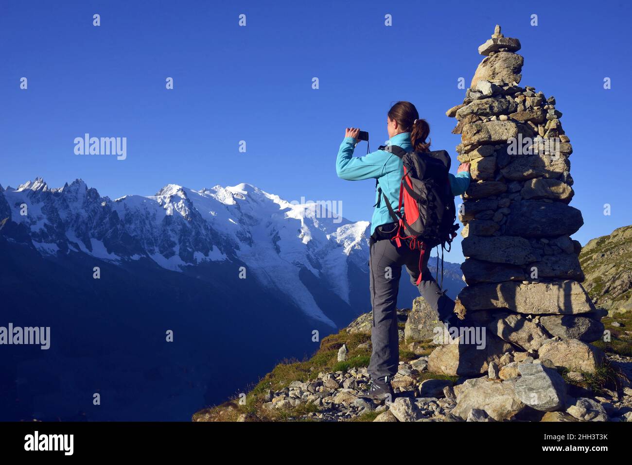 France, Haute savoie ( 74 ), Chamonix, trek in Aiguilles Rouges mountains, on the back the Mont ...