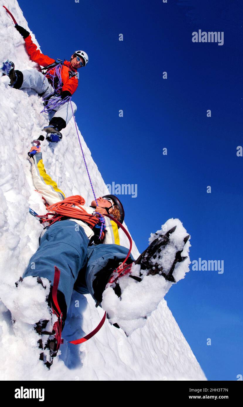 France, Haute Savoie (74) Chamonix, teens with all equipment of ...
