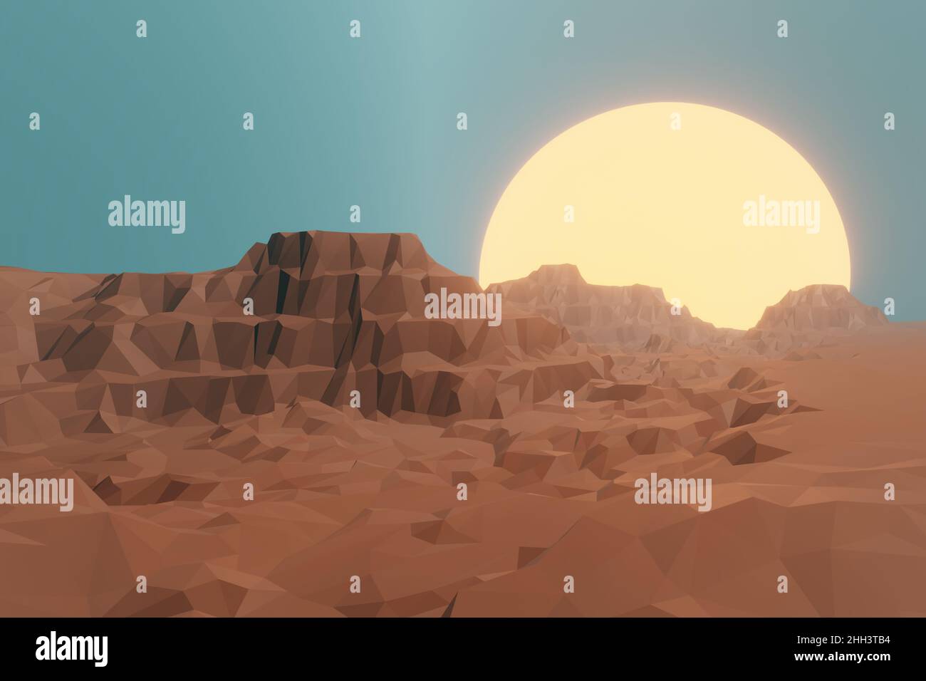 Abstract polygonal Canyon landscape, mountains, sky with Sunset. 3d ...