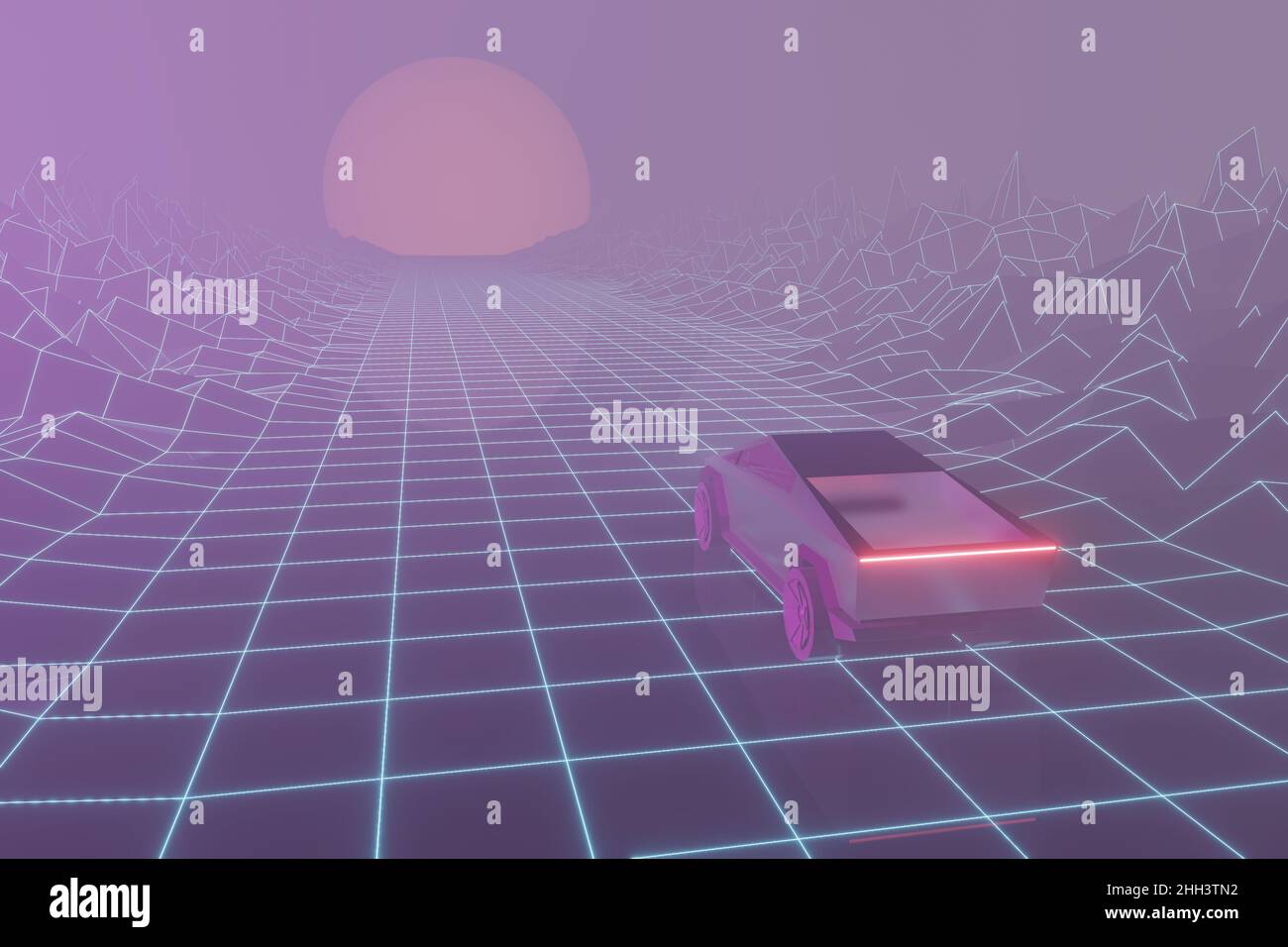 Synthwave wireframe 80s retro background.Retrowave horizon landscape ...