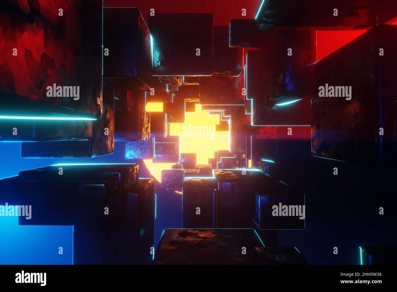 Tunnel Sci-Fi looping environment, Technology digital abstract background.3d rendering ...