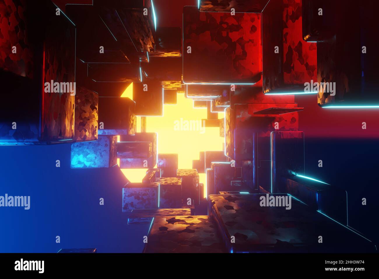 Tunnel Sci-Fi looping environment, Technology digital abstract background.3d rendering ...