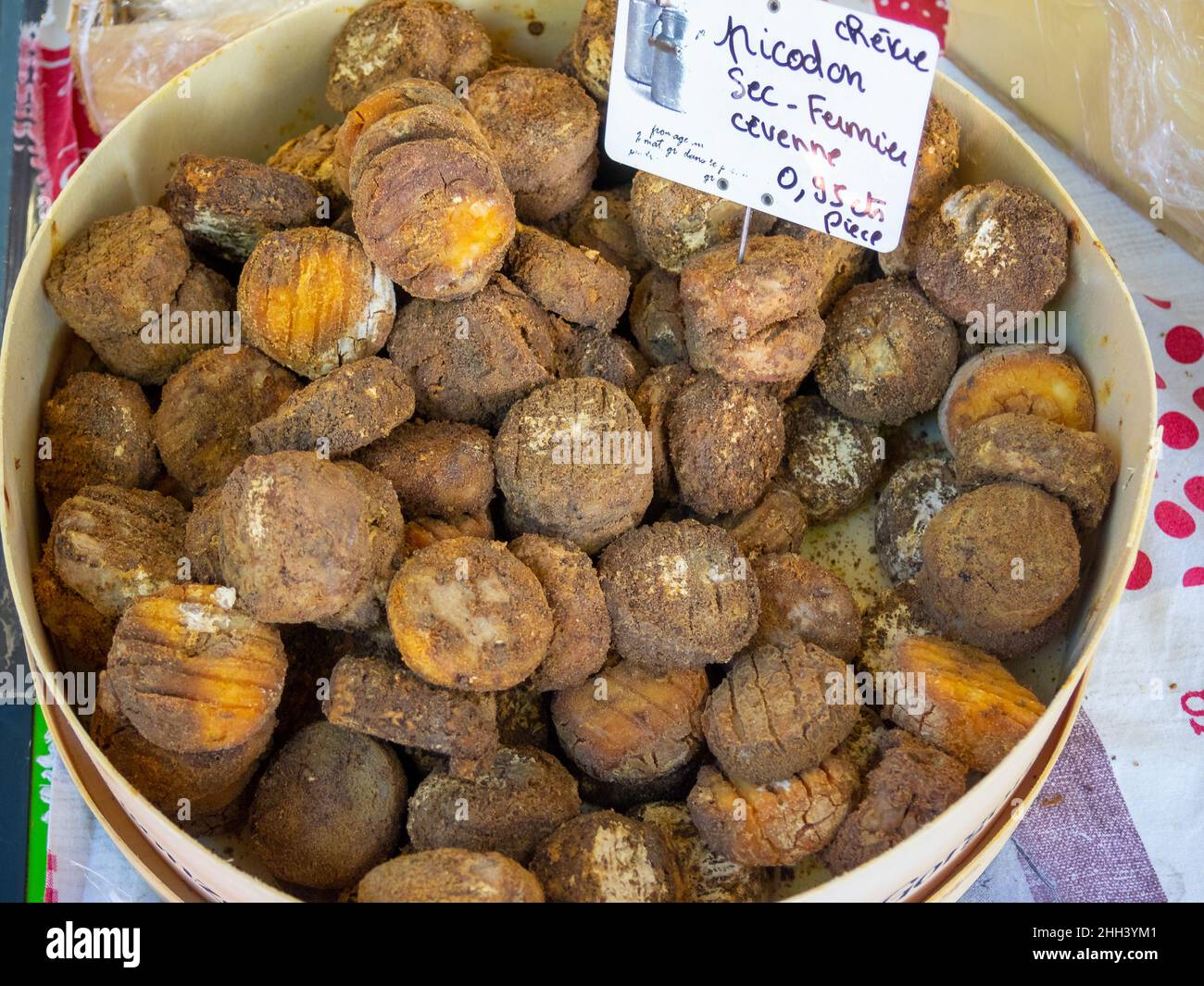 Small cheeses for sale at Arles weekend street market Stock Photo - Alamy