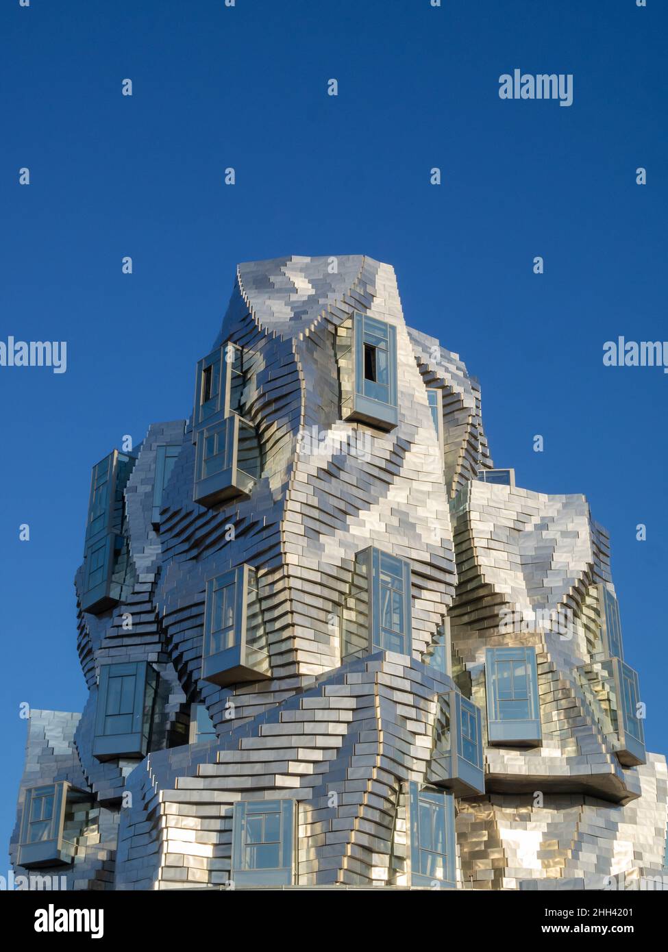 Detail of the jagged aluminum tower of Luma Arles by Frank Gehry Stock ...