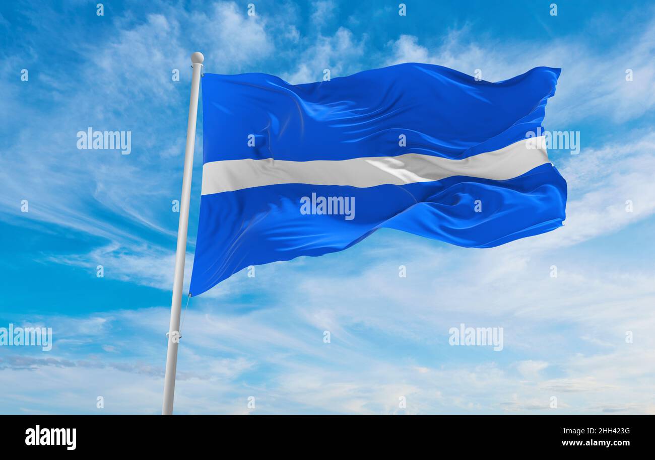 Thin White Line flag waving, panoramic view. Emergency Medical Services ...