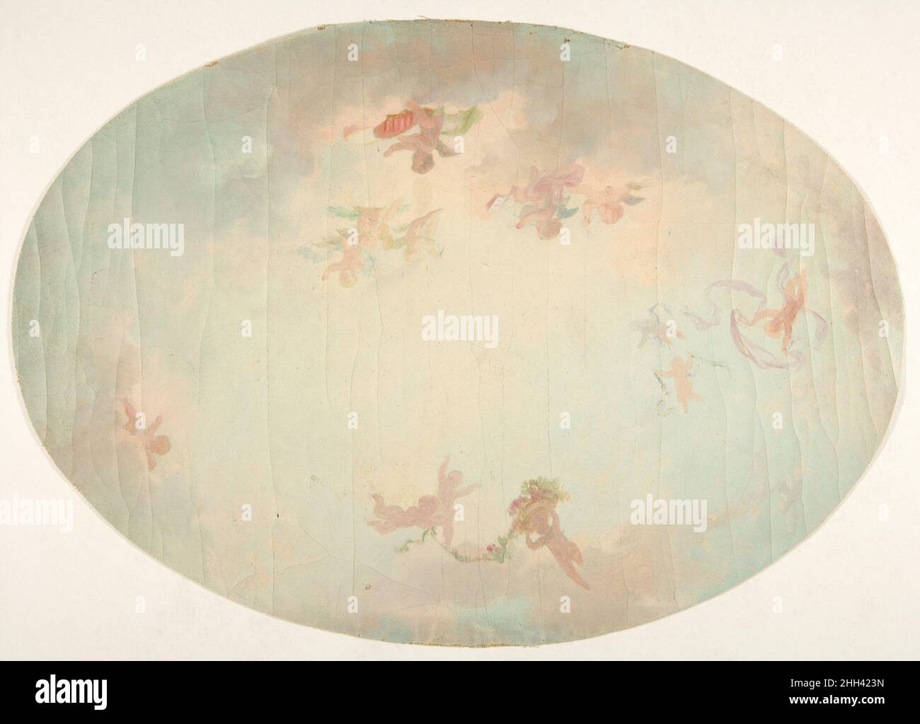 Oval design for a ceiling painted with putti in clouds second half 19th ...