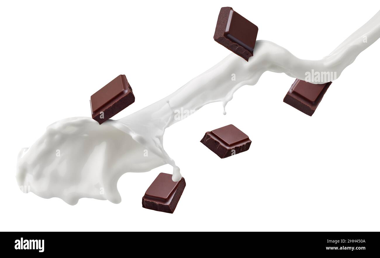 chocolate piece milk splash flow Stock Photo - Alamy