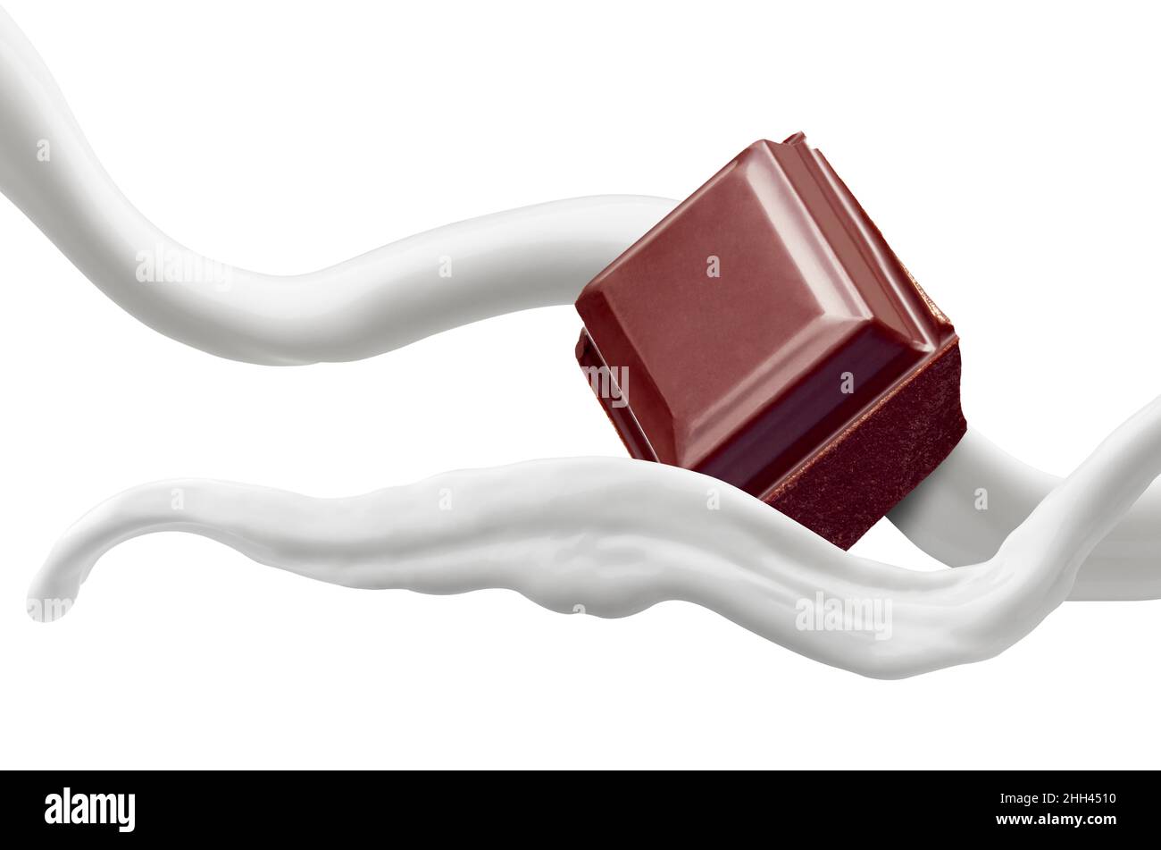 chocolate piece milk splash flow Stock Photo - Alamy
